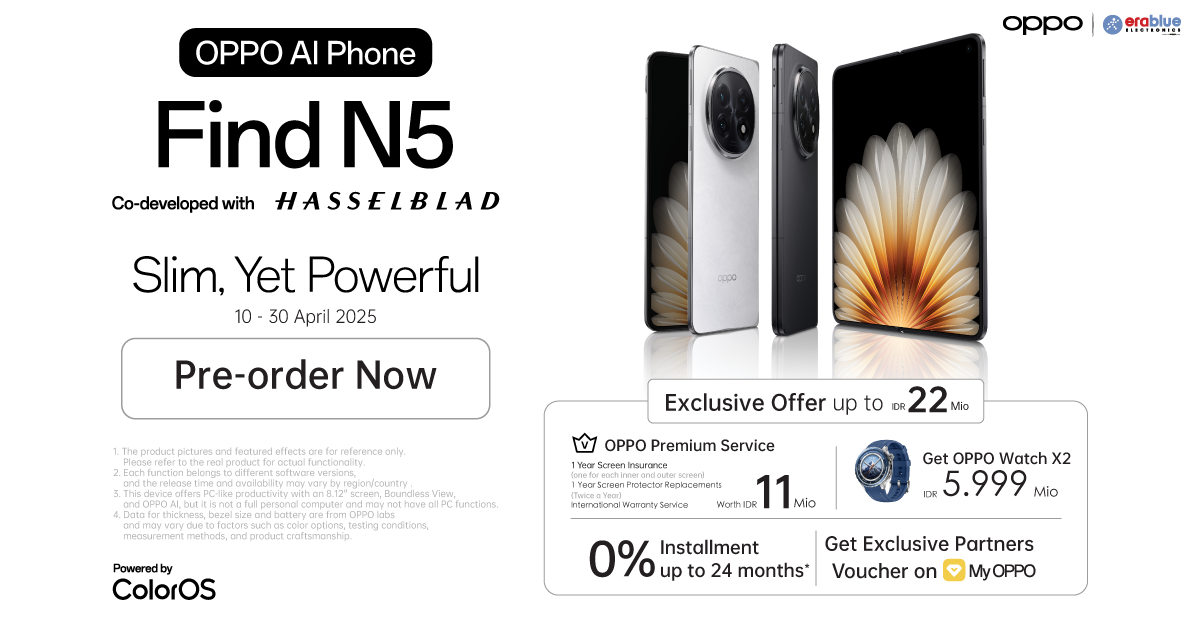Pre-Order OPPO Find N5, Bonus hingga Rp22 Juta! | erablue.id