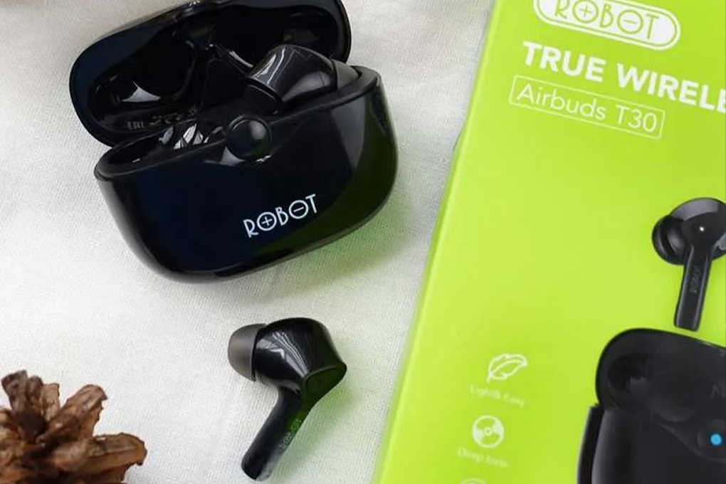Earphone Bluetooth Robot Airbuds T30 Black - | erablue.id